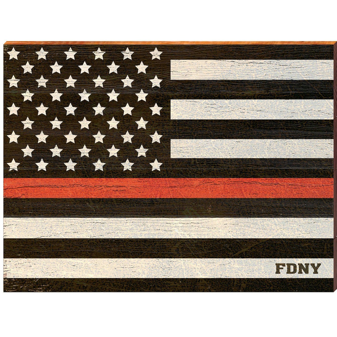 New York City Fire Department, FDNY Flag Wooden Sign | Wall Art Print ...