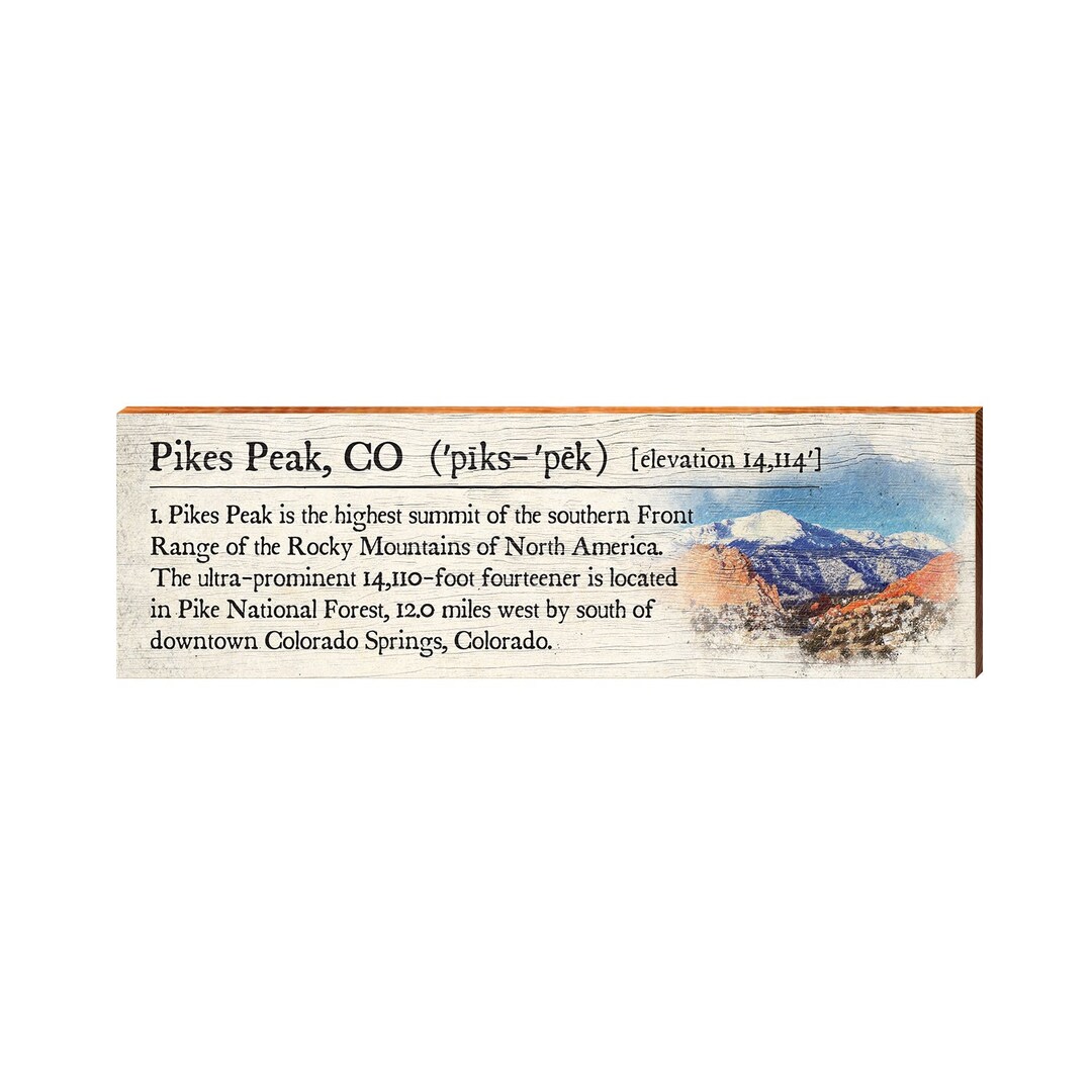 Pikes Peak, Colorado Definition Wooden Sign | Wall Art Print on Real ...