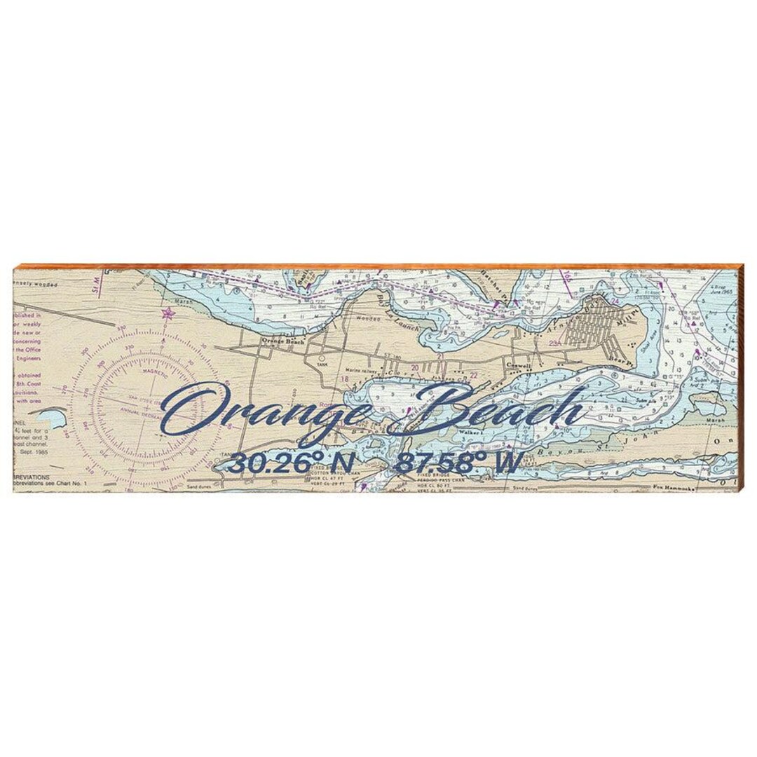 Orange Beach, Alabama Map Latitude Longitude Wooden Sign | Wall Art ...