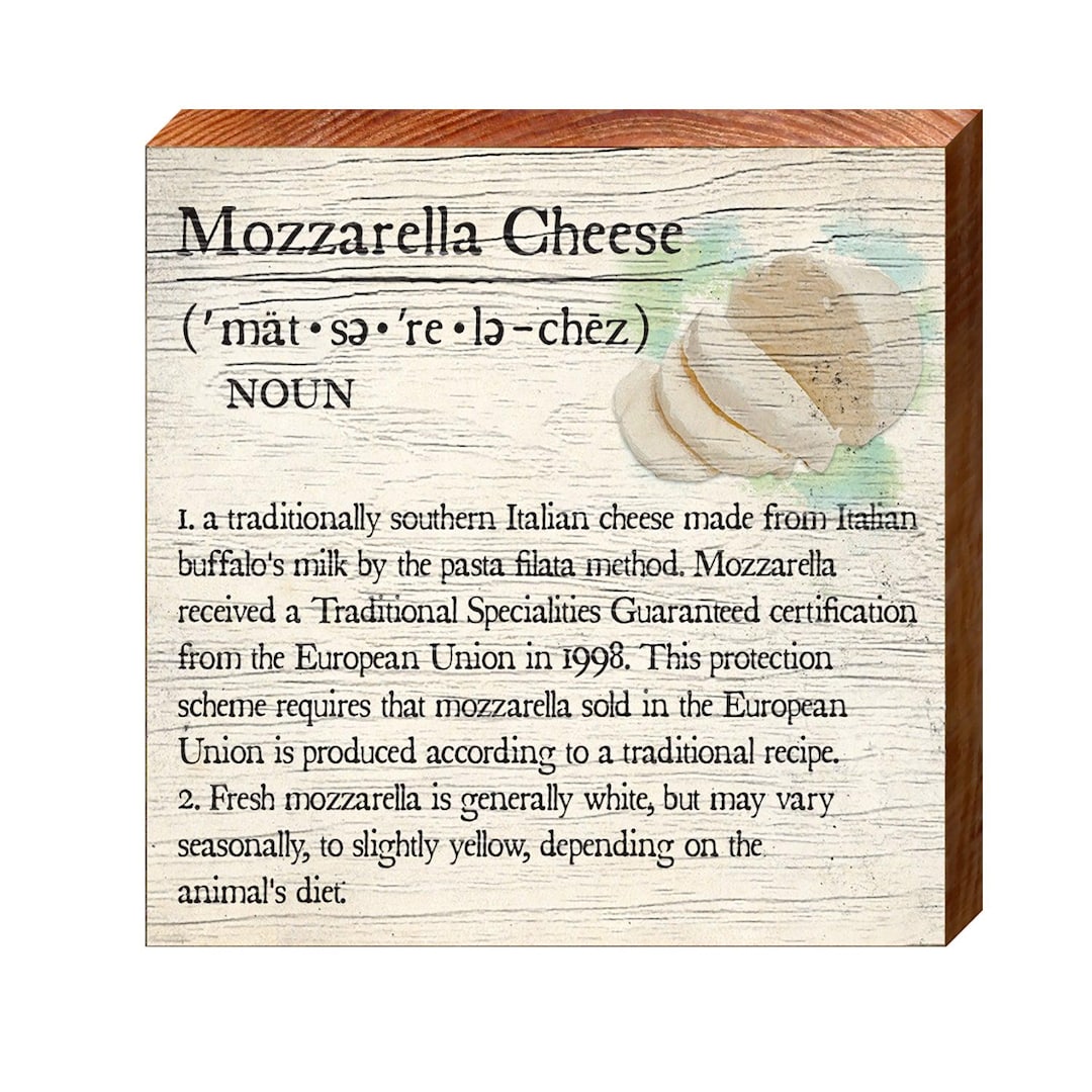 Mozzarella Cheese Definition Wooden Sign | Wall Art Print on Real Wood ...