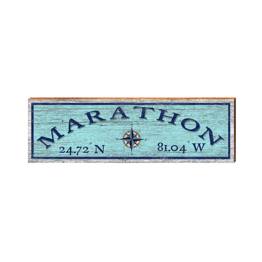 Marathon Compass Blue Latitude Longitude | Wall Art Print on Real Wood ...
