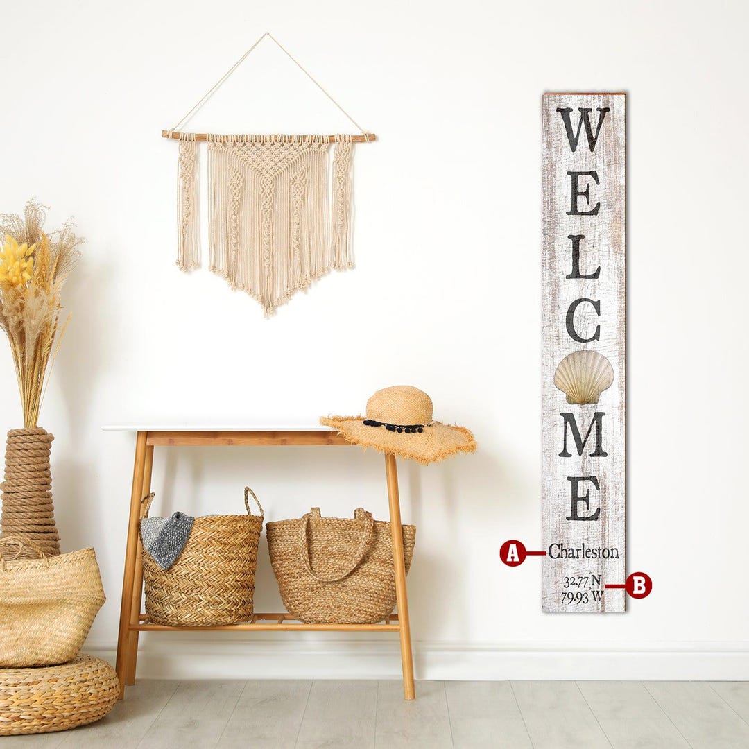 Customizable Welcome Sign With Shell | Wall Art Print on Real Wood - Etsy
