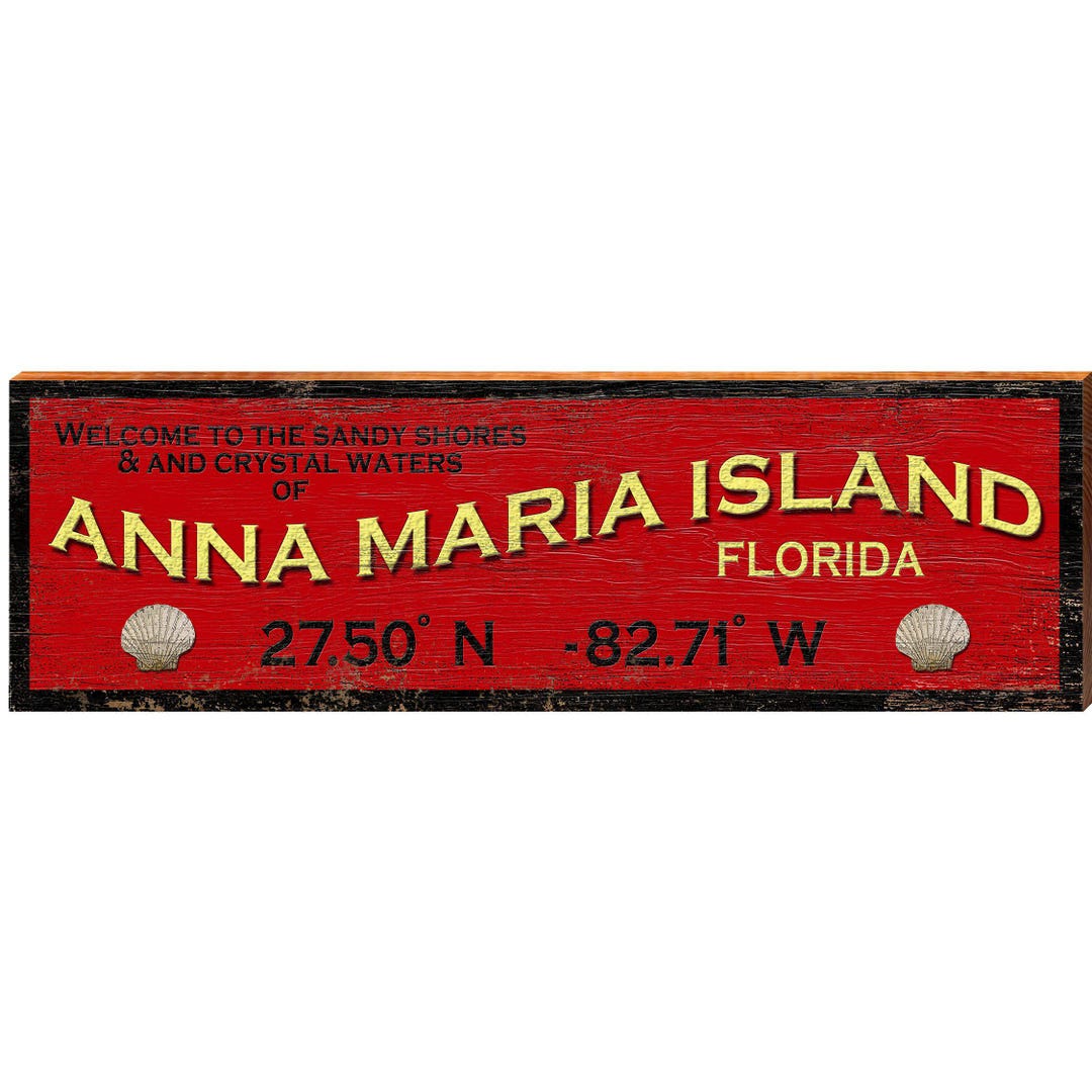 Anna Maria Island Red Welcome Sign | Wall Art Print on Real Wood - Etsy