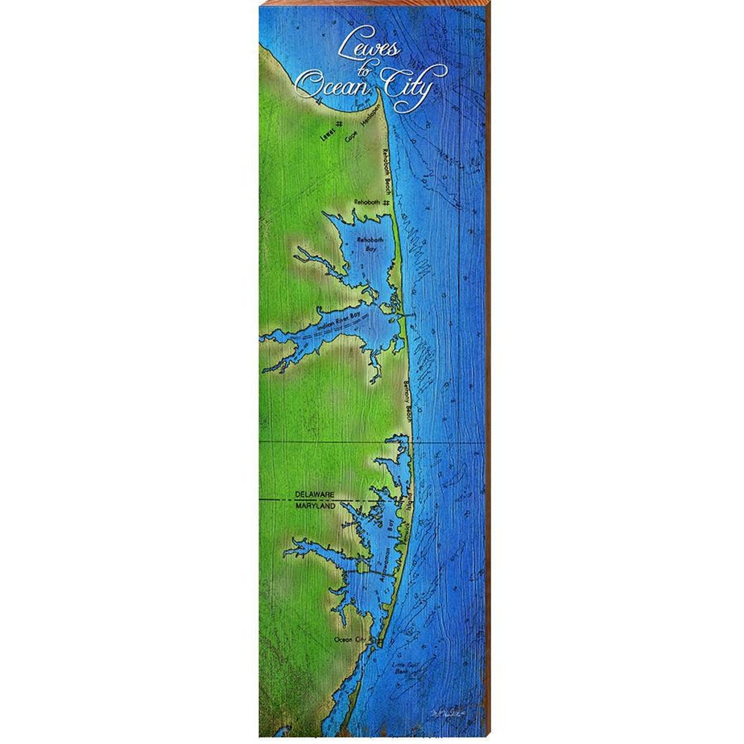 Lewes to Ocean City Map | Wall Art Print on Real Wood - Etsy