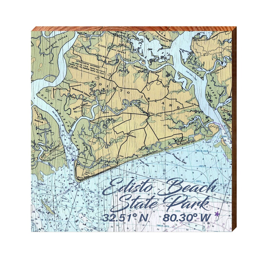 Edisto Beach State Park NOAA Chart Map Sign Real Wood Art Print - Etsy