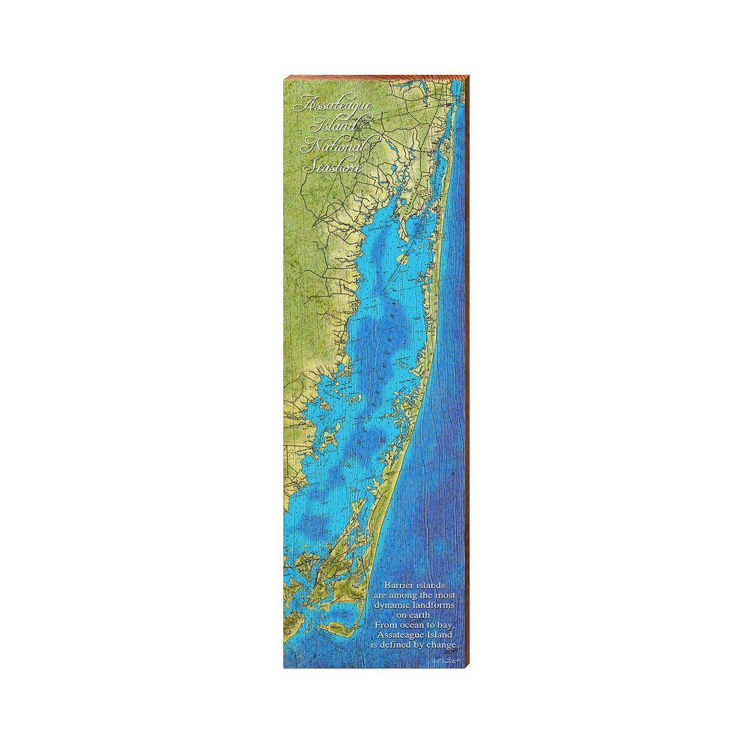 Assateague Island National Seashore Map Sign | Real Art Print on Wood ...