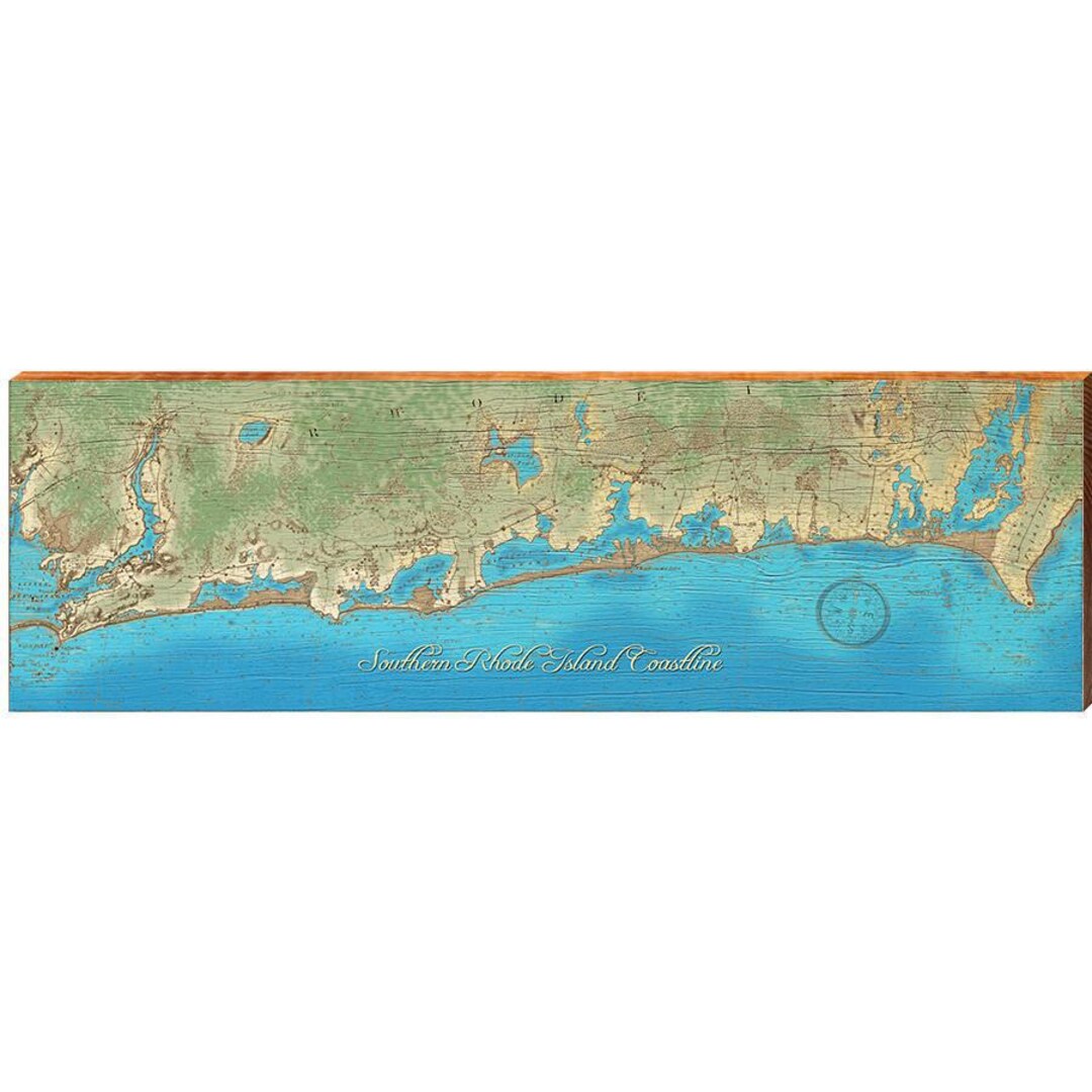 Southern Rhode Island Coastline Map Home Decor Art Print on Real Wood ...