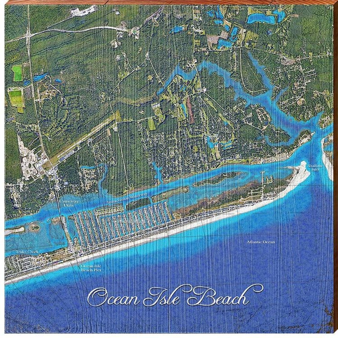 Ocean Isle Beach Map Home Decor Art Print on Real Wood - Etsy