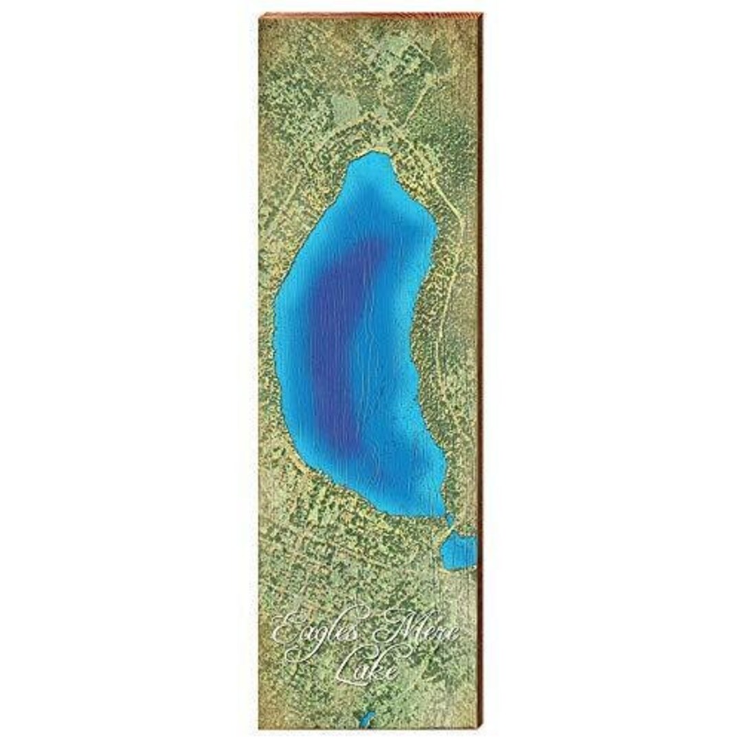 Eagles Mere Lake Map Home Decor Art Print on Real Wood 9.5x30 Title ...