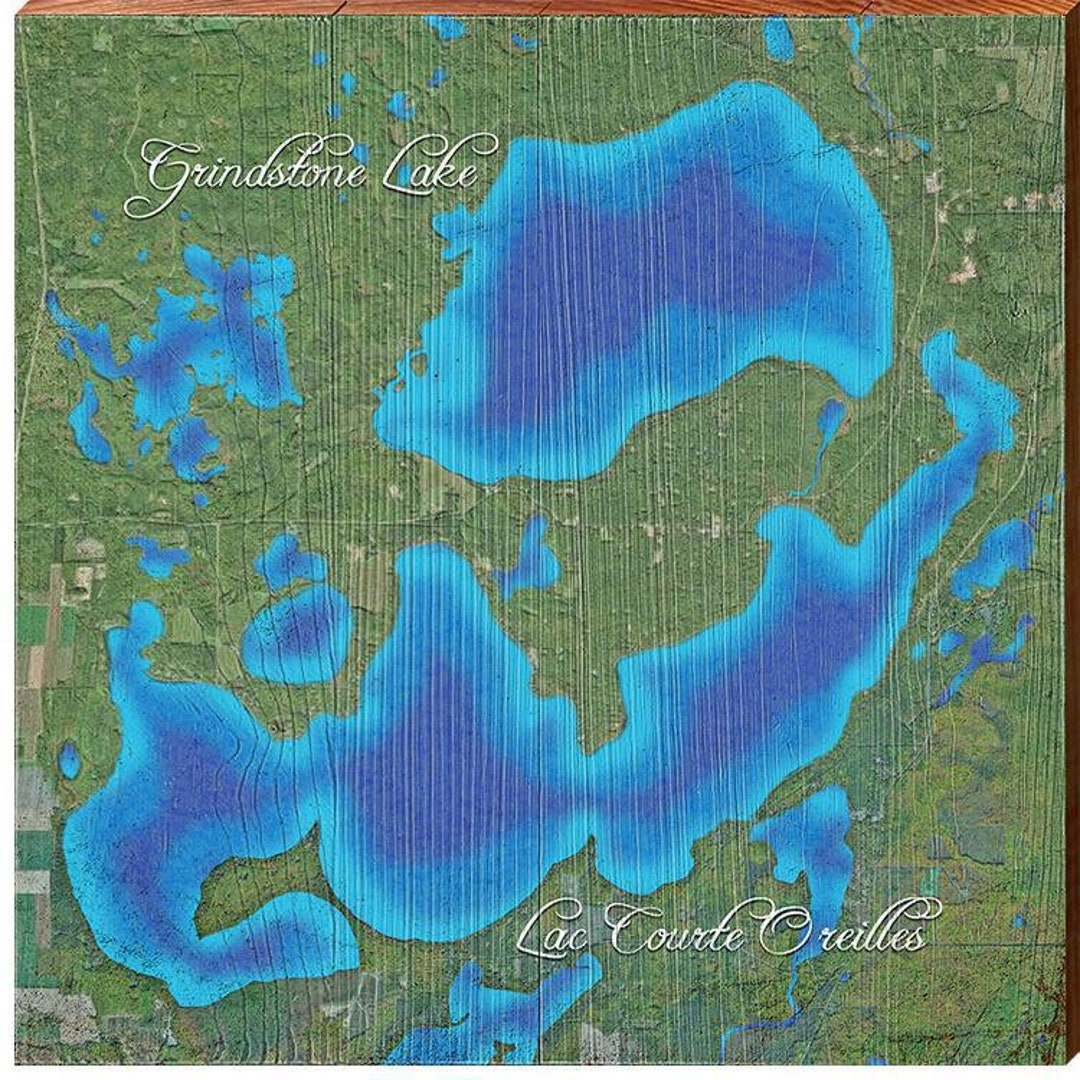 MILL WOOD ART Grindstone Lake Map Home Decor Art Print on Real Wood ...