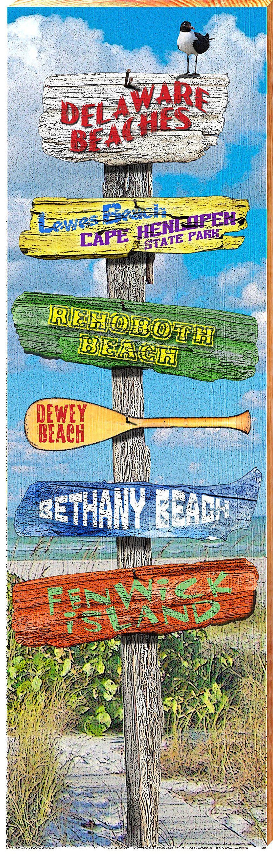 MILL WOOD ART Delaware Beaches Directional Sign Home Decor Art Print on ...