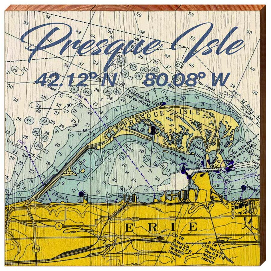 Presque Isle, Erie Pennsylvania Map Latitude Longitude Wooden Sign ...