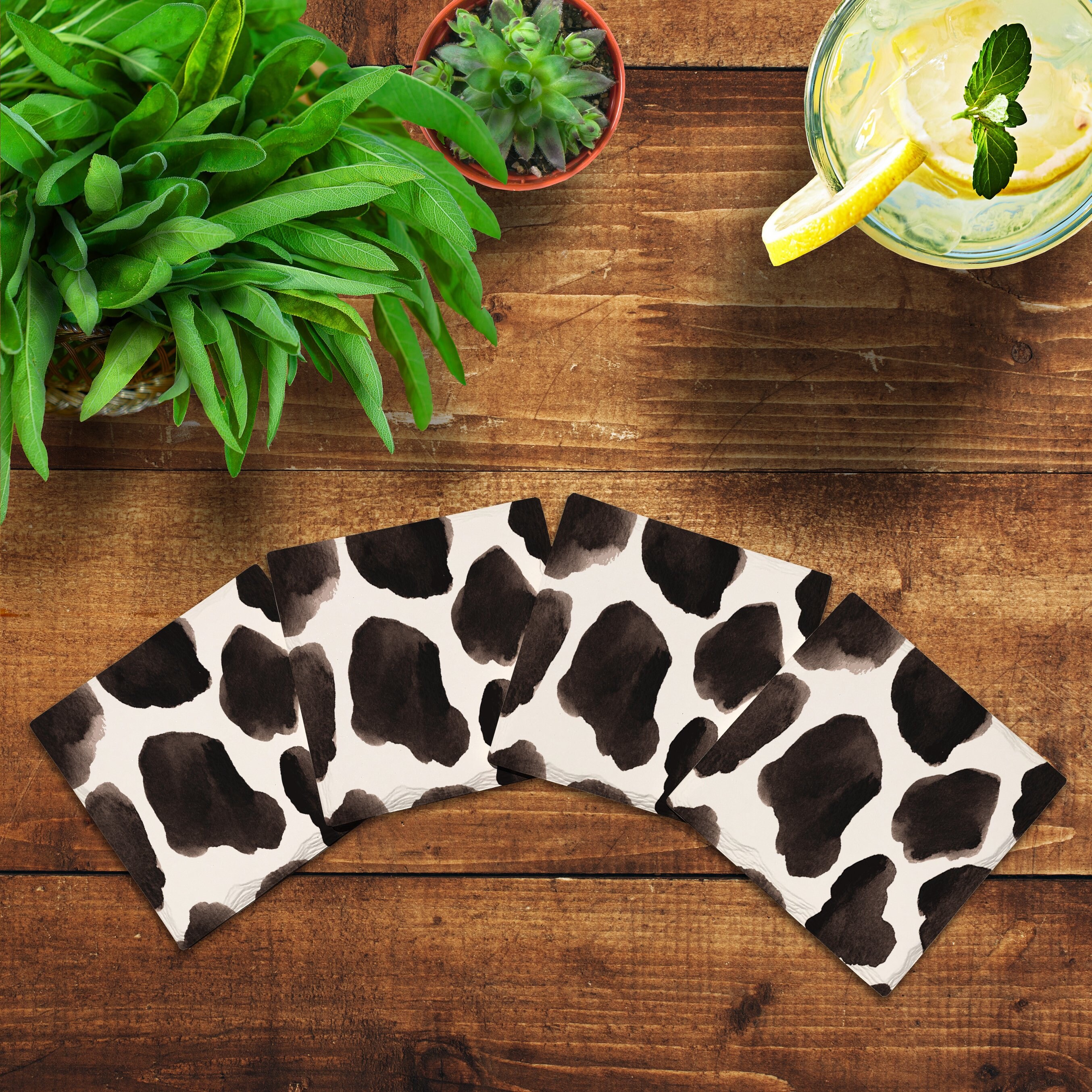 Cow Print Drink Coaster Set - Etsy