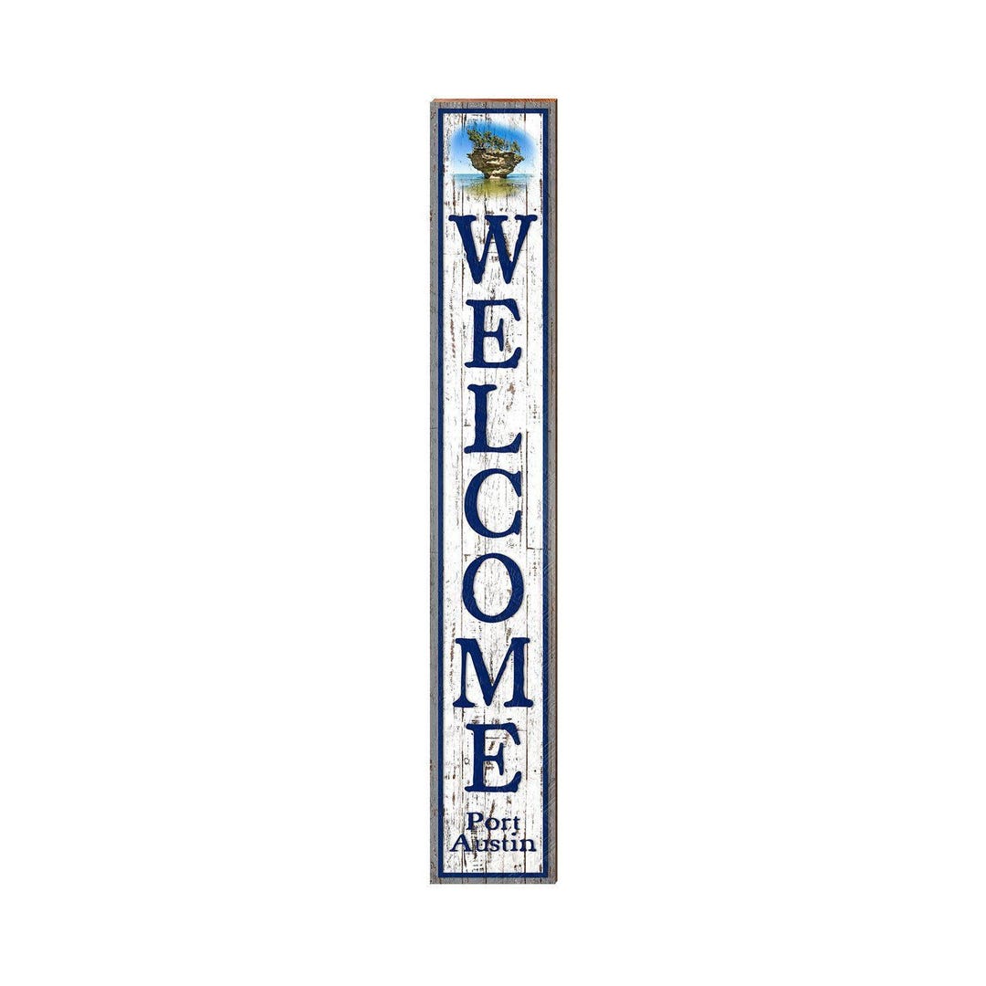 Welcome Port Austin Rock Vertical Wall Art Print on Real Wood - Etsy