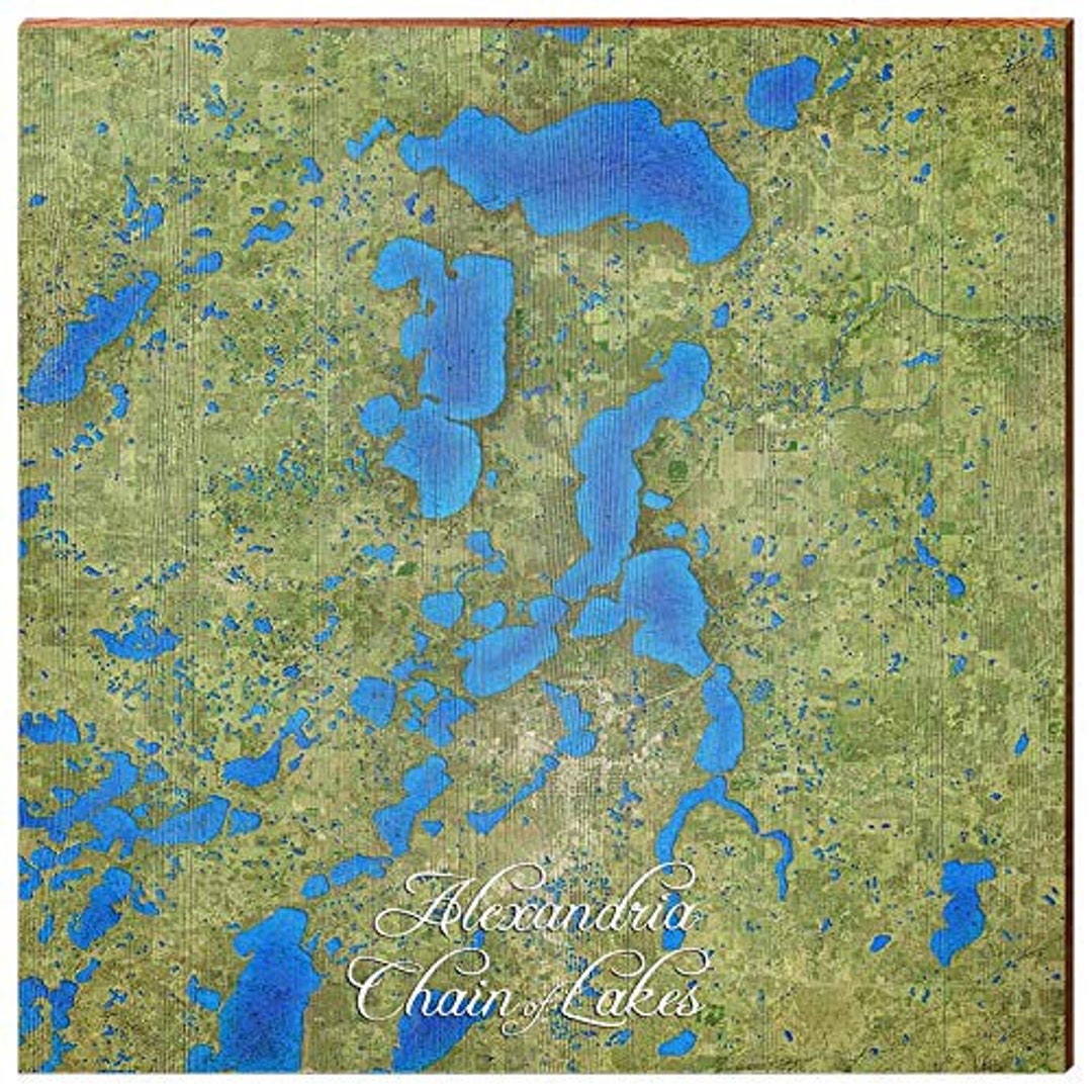 Alexandria Chain of Lakes Map Home Decor Art Print on Real Wood 18x18 ...