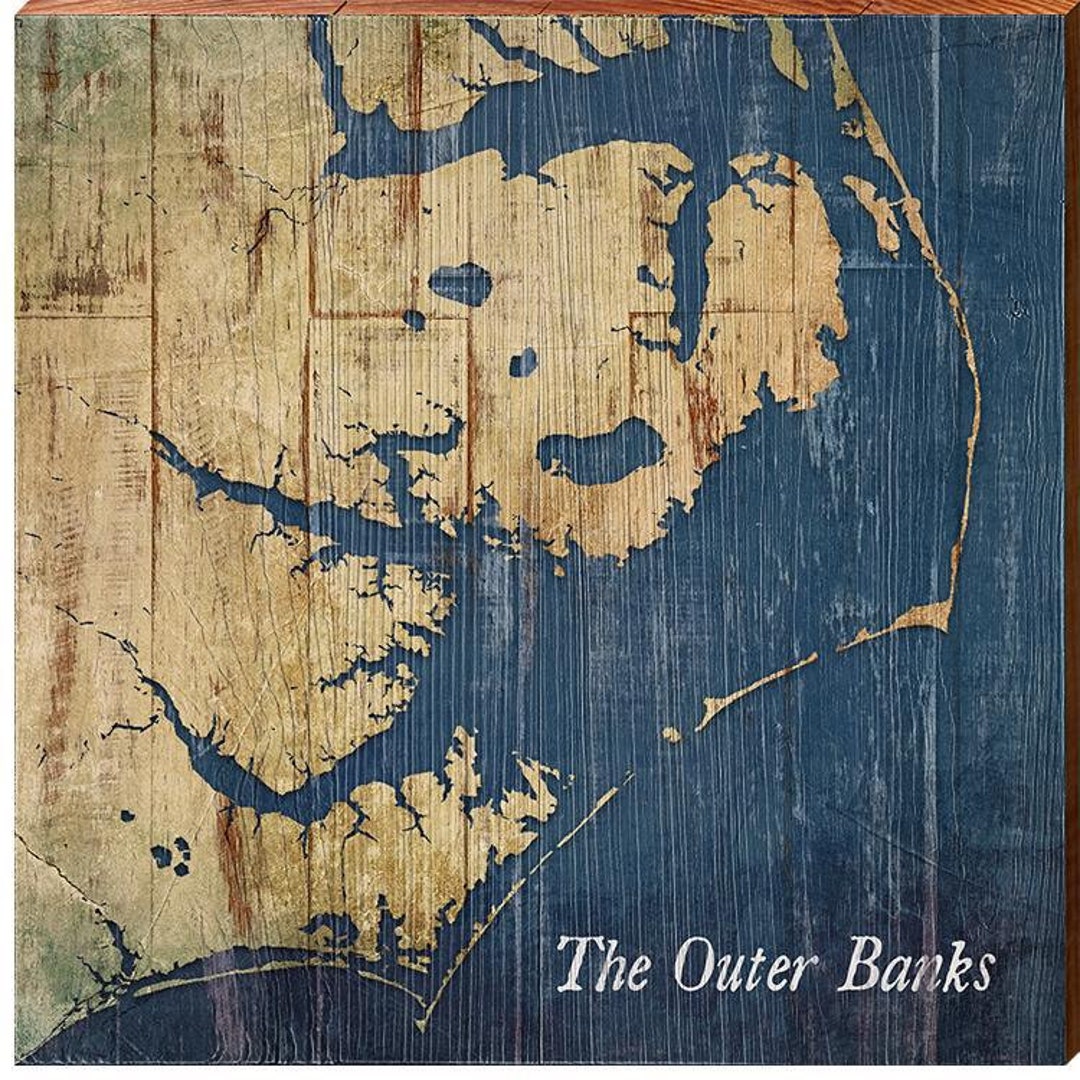 The Outer Banks, North Carolina Map Wooden Sign Wall Art Print on Real ...