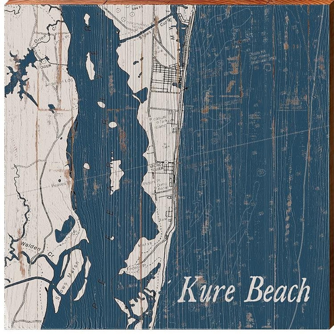 Letrero de madera con mapa de Kure Beach Carolina del Norte / - Etsy España
