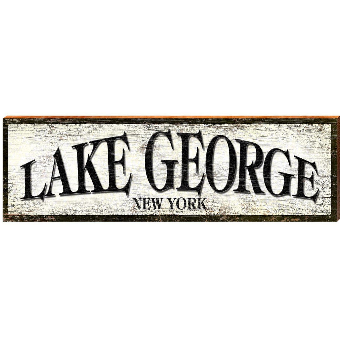 Lake George Black & White Sign | Wall Art Print on Real Wood - Etsy