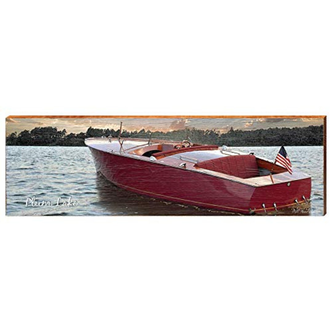 Plum Lake Vintage Boat Home Decor Art Print on Real Wood 9.5x30 - Etsy