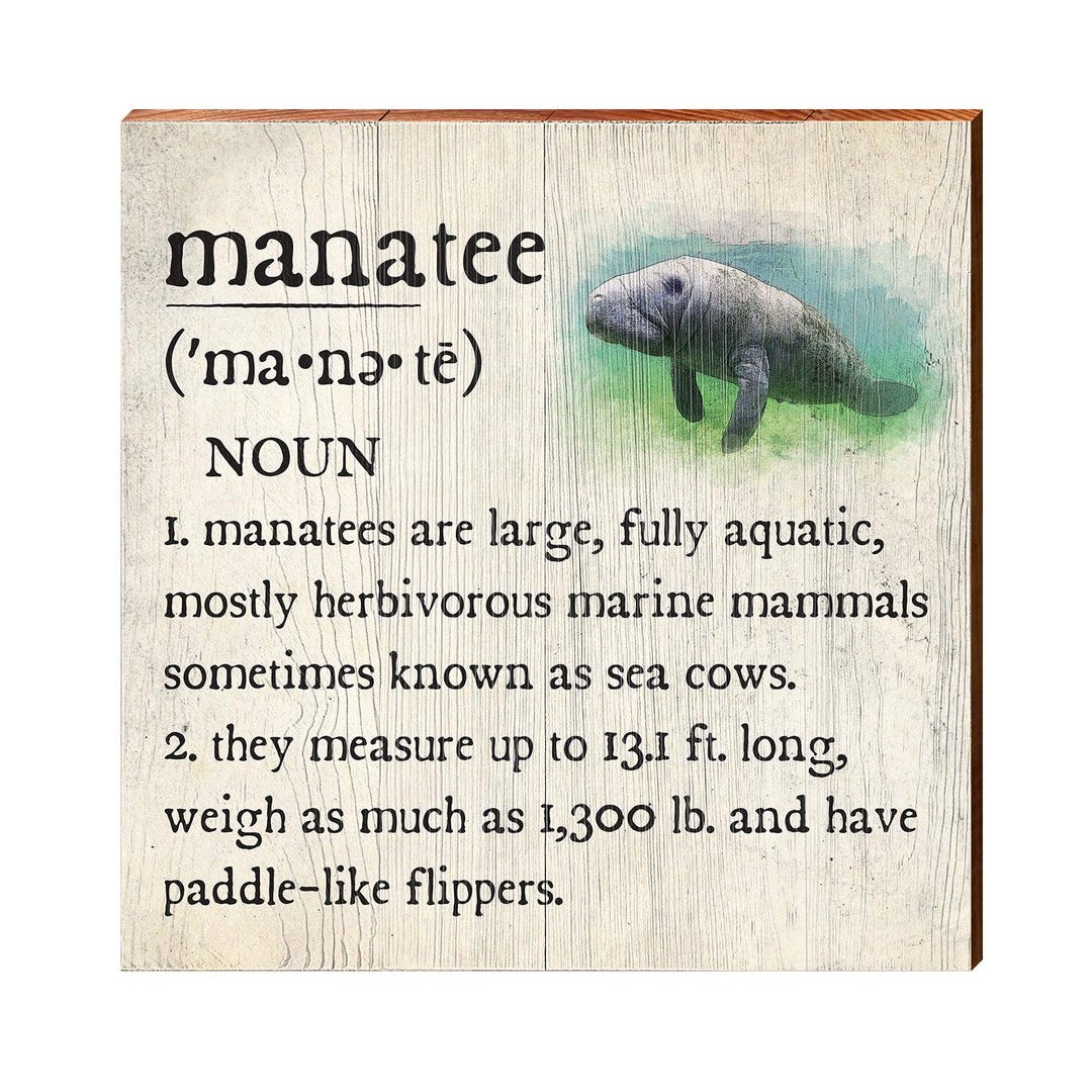 Manatee Definition Wooden Sign Wall Art Print on Real Wood Coastal ...
