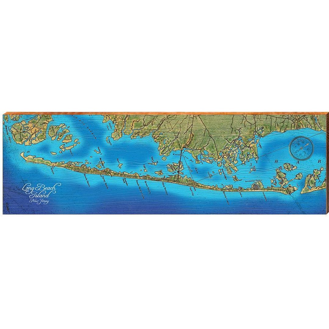Long Beach Island Horizontal Map Home Decor Art Print on Real Wood - Etsy