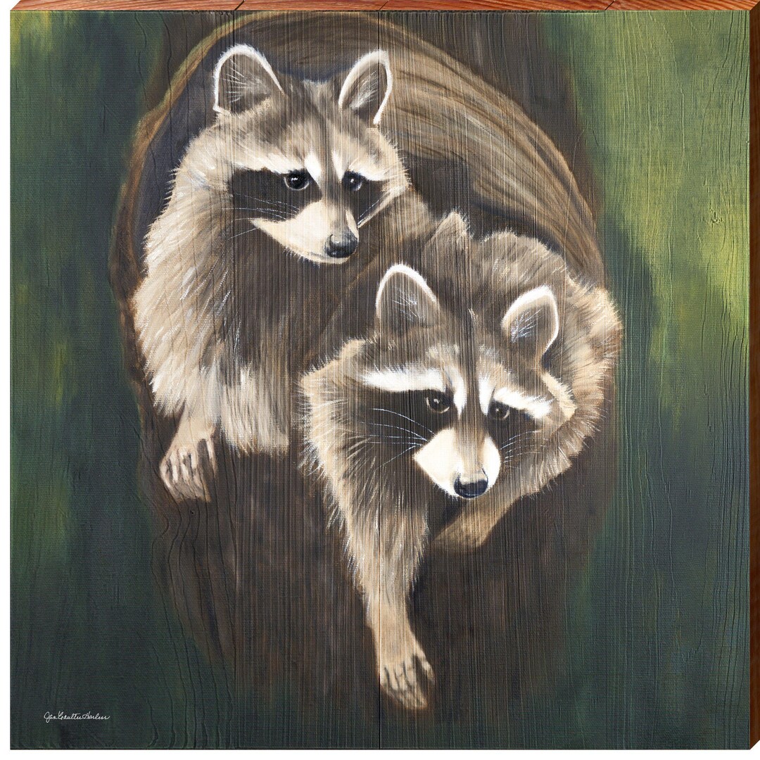 Raccoon Duo Wall Art Print on Real Wood - Etsy