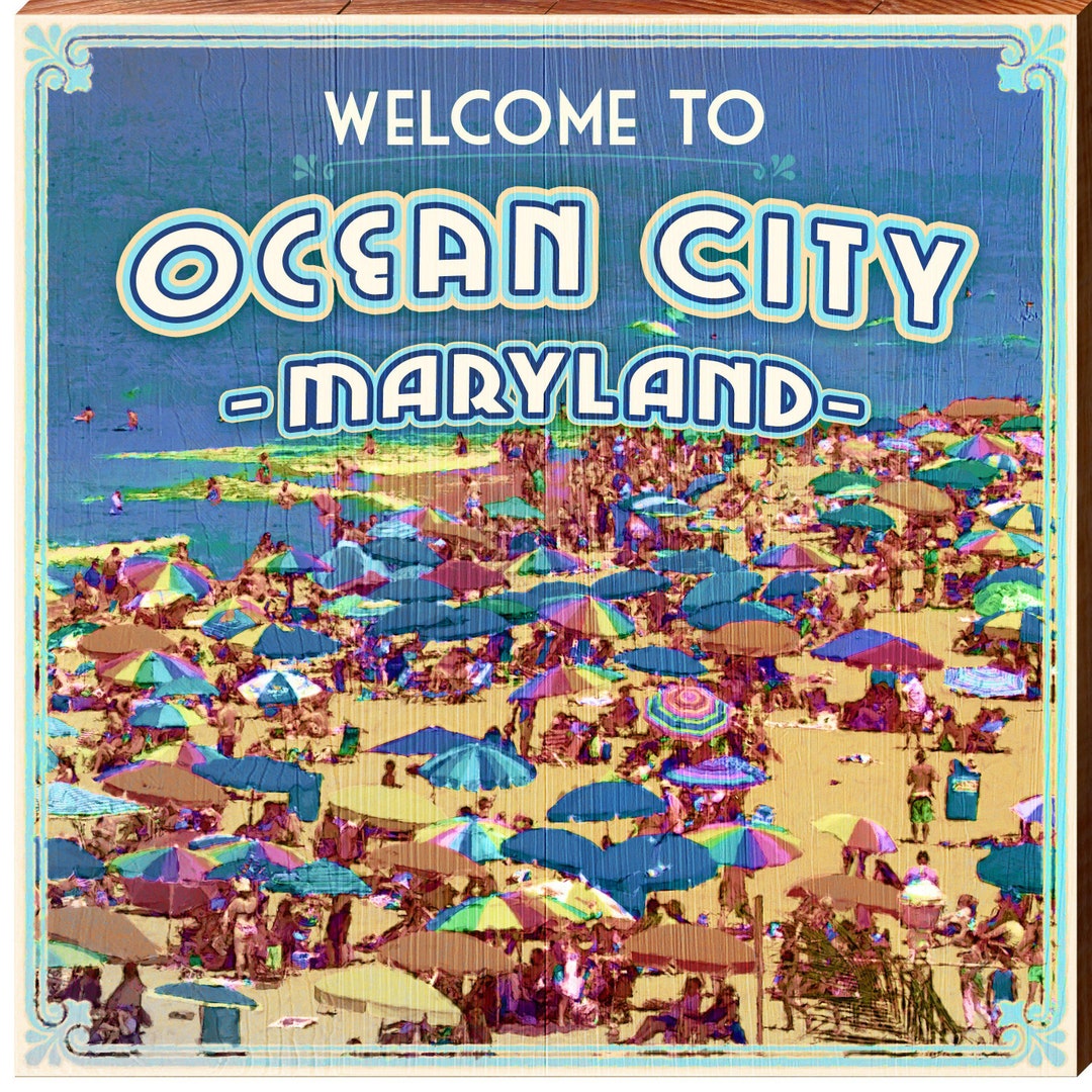 Welcome to Ocean City Maryland Beach Scene Wall Art Print on Real Wood ...