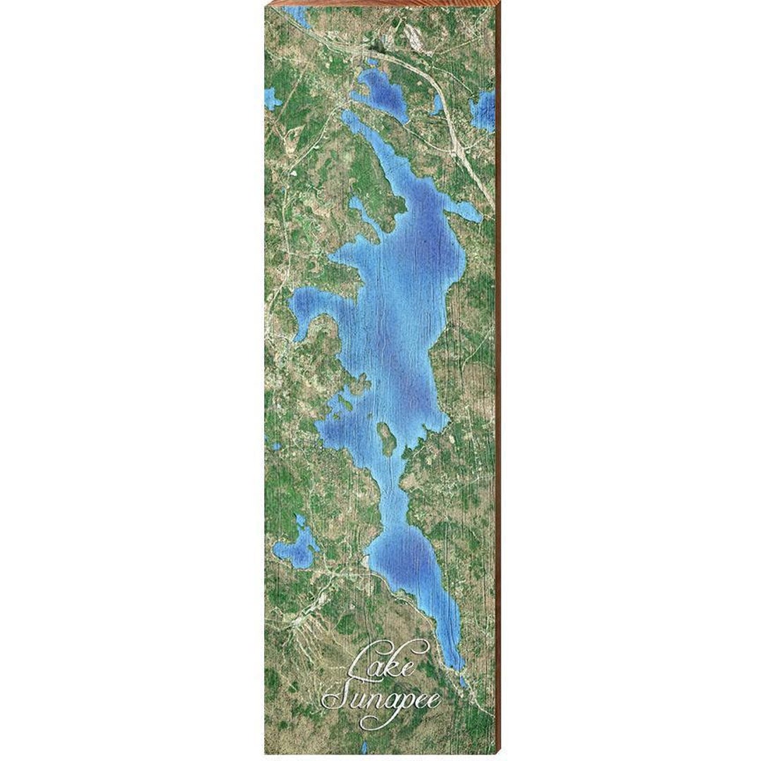Lake Sunapee Map Home Decor Art Print on Real Wood 9.5x30 - Etsy