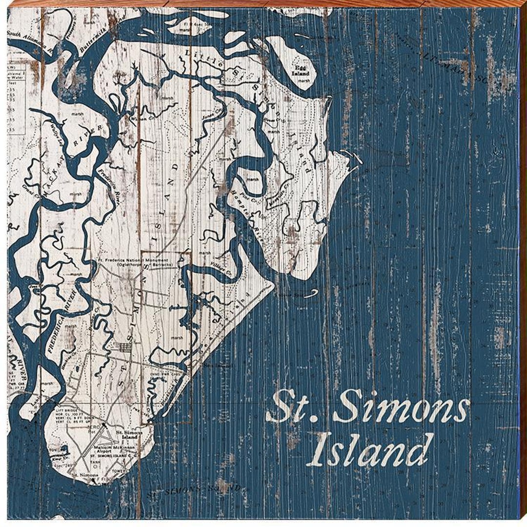 St. Simons Island, Georgia Map Wooden Sign | Wall Art Print on Real ...