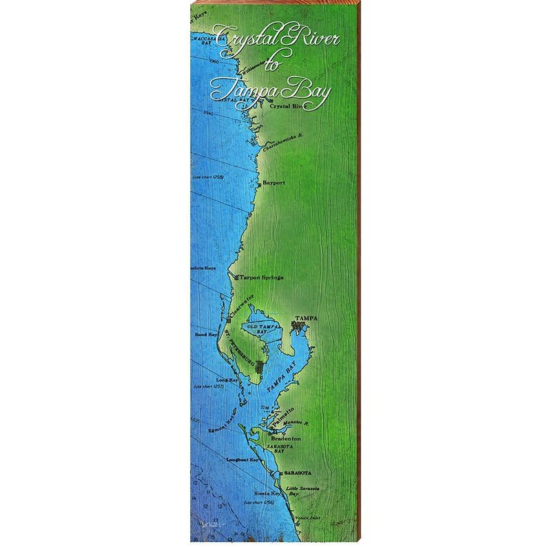 Letrero de madera con mapa de Crystal River a Tampa Bay, Florida ...