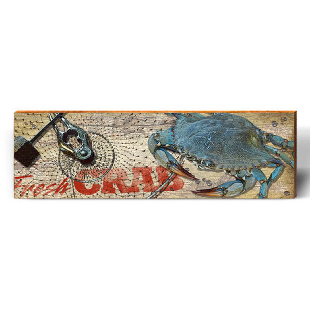 Fresh Blue Crab Sign Wall Art Print on Real Wood - Etsy