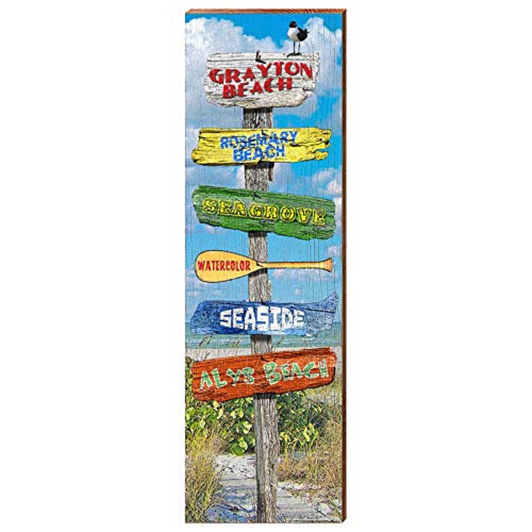 Grayton Beach Directional Sign Home Decor Art Print on Real Wood 9.5x30 ...