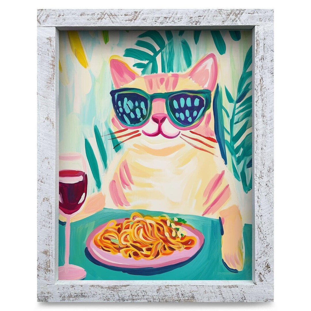 Cat Date Night Real Wood Framed Wall Art Print - Etsy