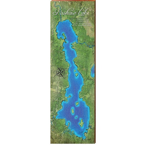 Pushaw Lake Map Home Decor Art Print on Real Wood - Etsy Australia
