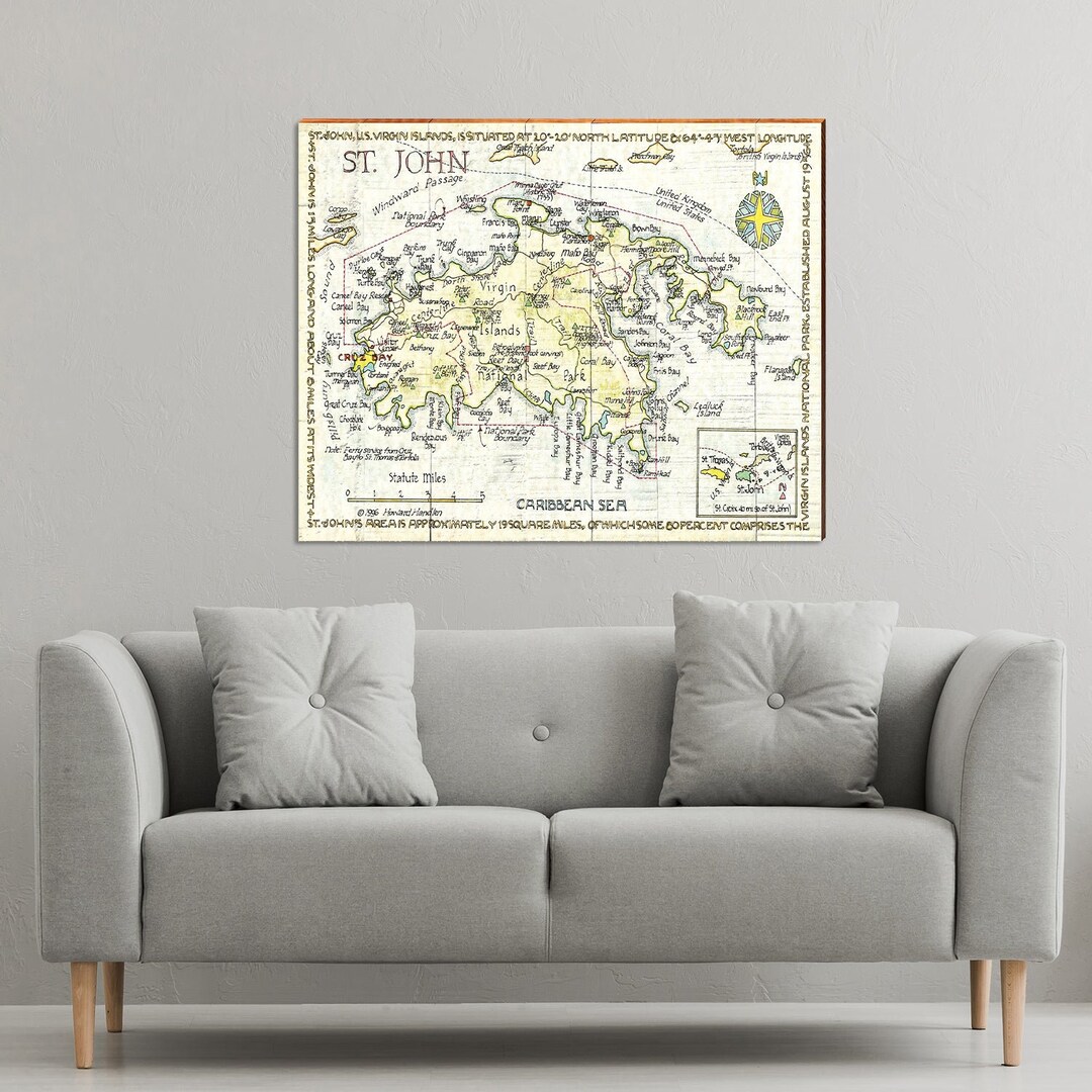 Howard Handlen's St. John, US Virgin Islands Classical Map | Wall Art ...
