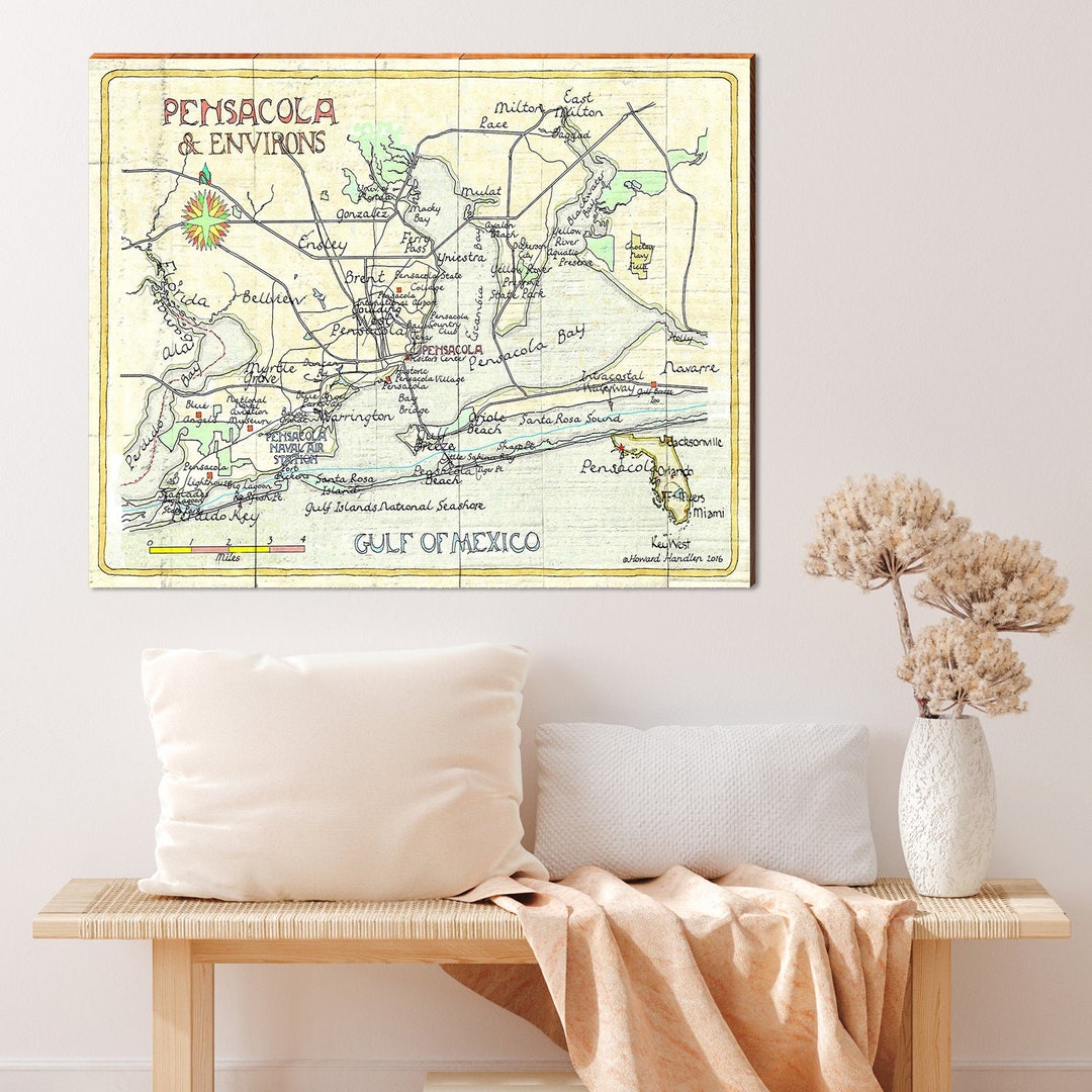 Howard Handlen's Pensacola, Florida Classical Map Wall Art Print on ...