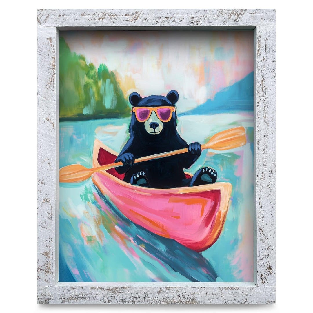 Cool Canoe Black Bear | Real Wood Framed Wall Art Print - Etsy