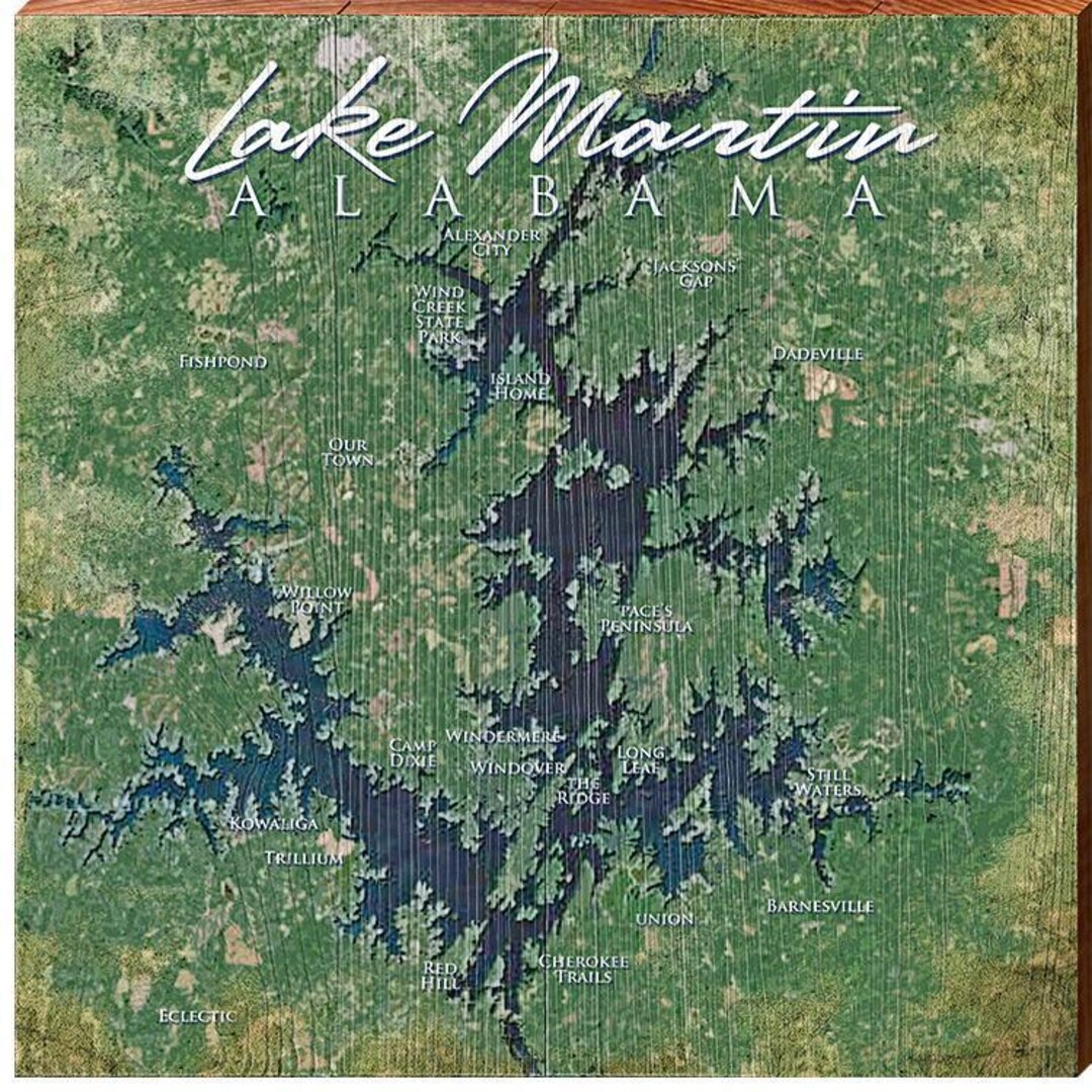 Lake Martin, Alabama Map Wooden Sign | Wall Art Print on Real Wood - Etsy