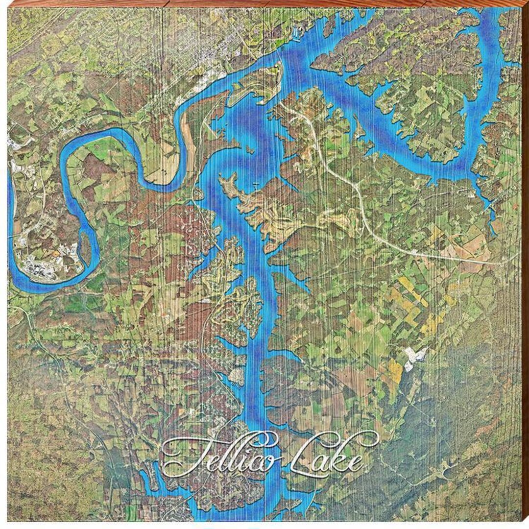 Tellico Lake, Tennessee Map Wooden Sign | Wall Art Print on Real Wood ...