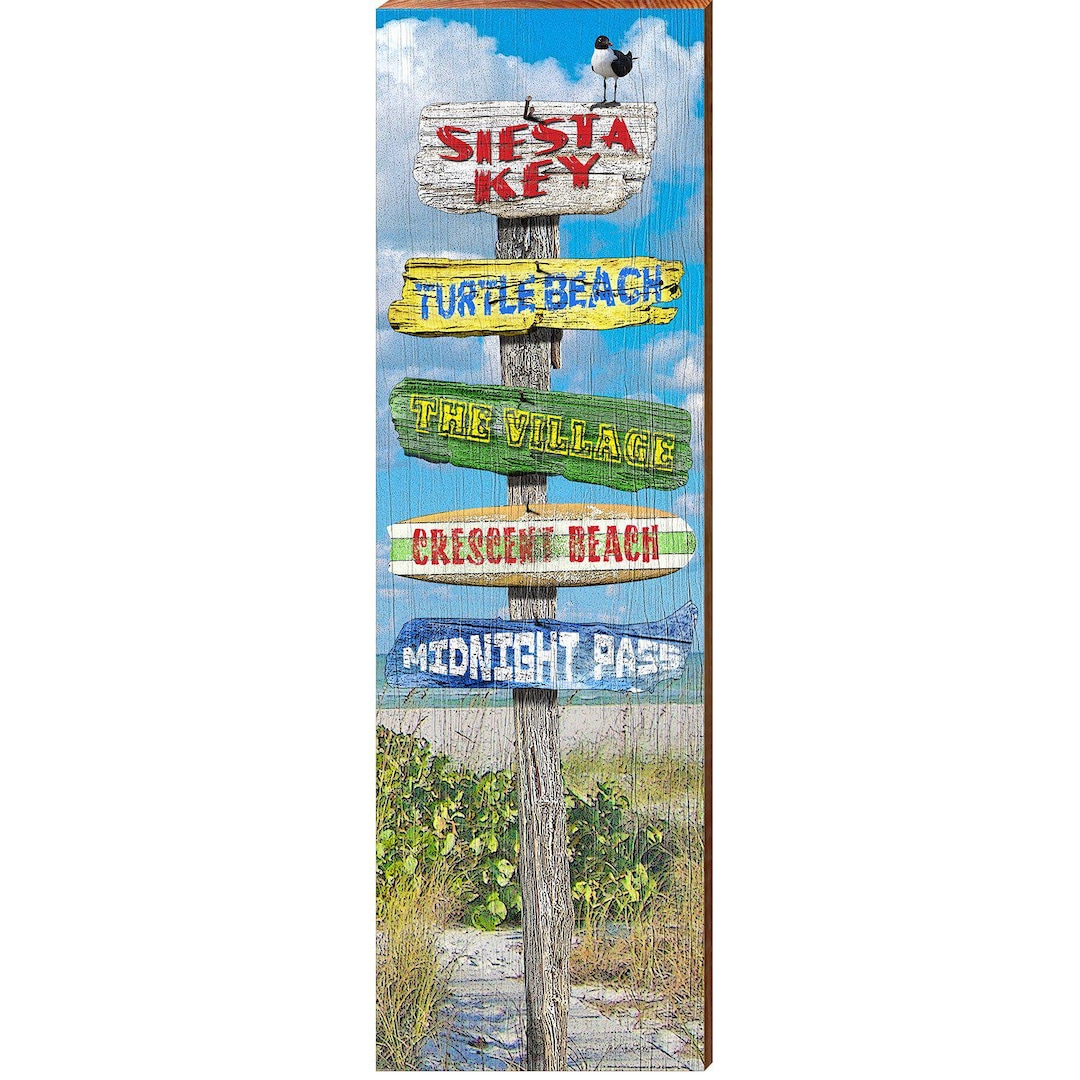 Siesta Key Beach Directional | Wall Art Print on Real Wood - Etsy