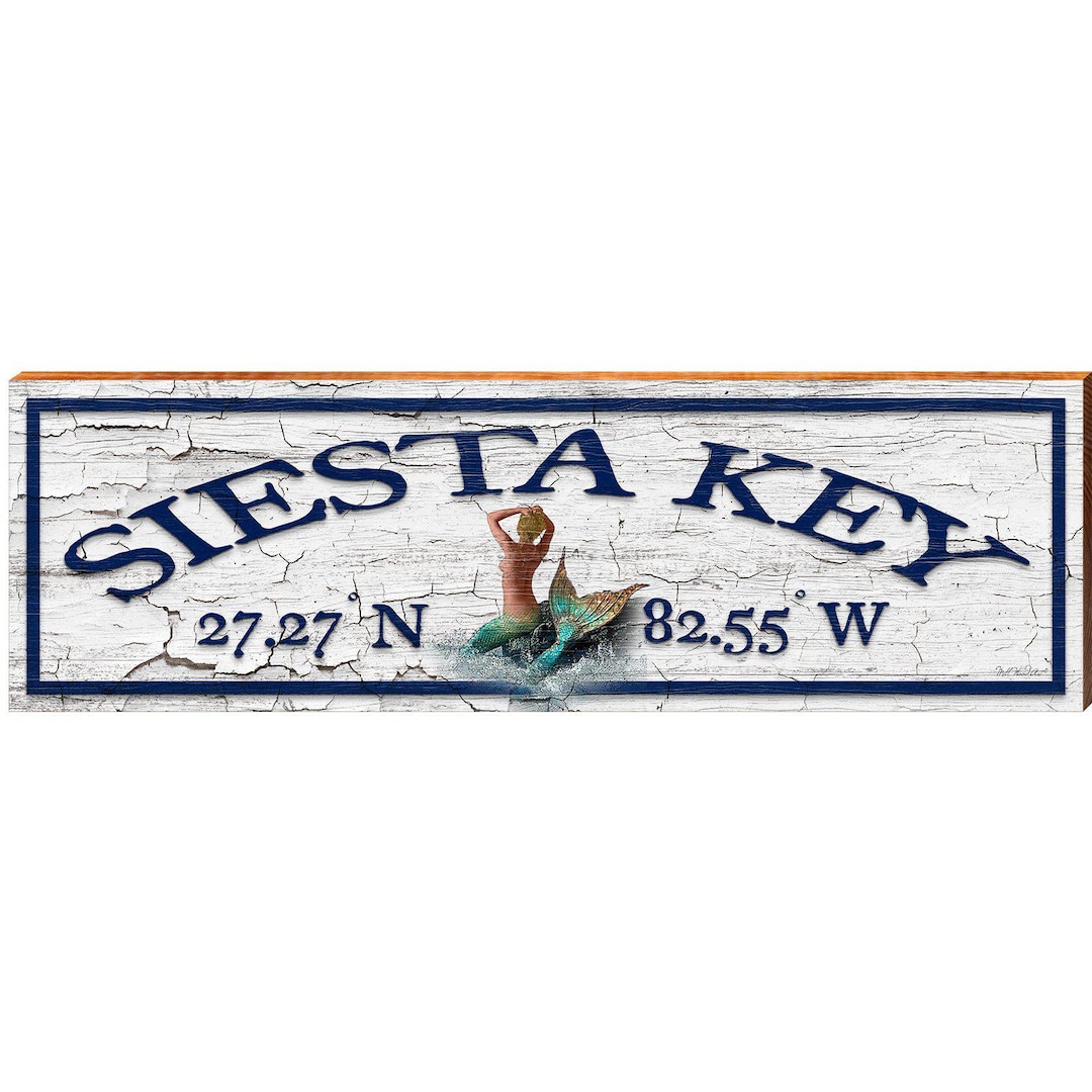 Siesta Key Mermaid White Latitude Longitude | Wall Art Print on Real ...