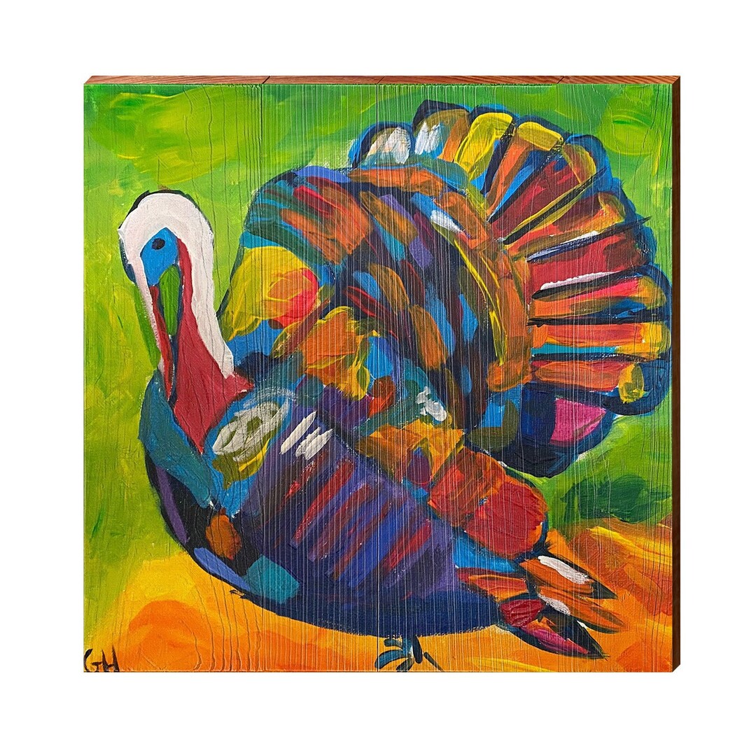 Colorful Turkey Painting Wooden Sign Wall Art Print on Real Wood ...
