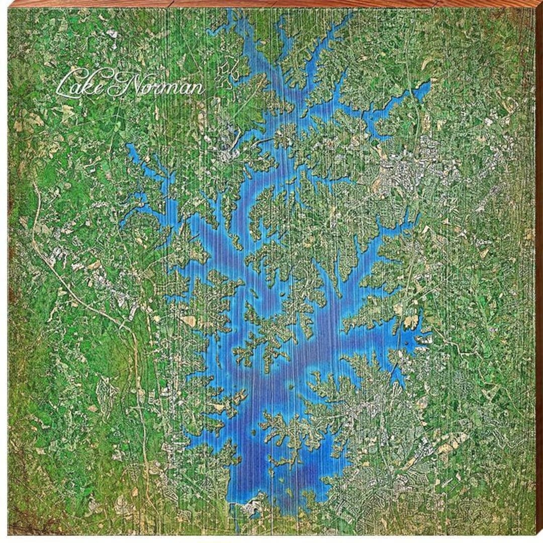 Lake Norman Map Home Decor Art Print on Real Wood 18x18 Title: 18 X 18 ...
