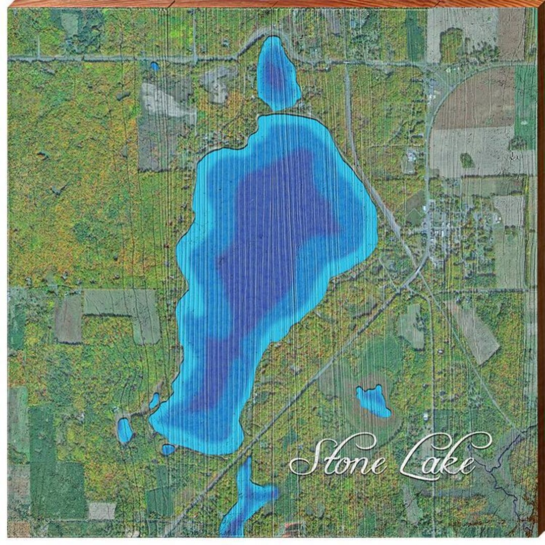 Stone Lake Map Home Decor Art Print on Real Wood - Etsy