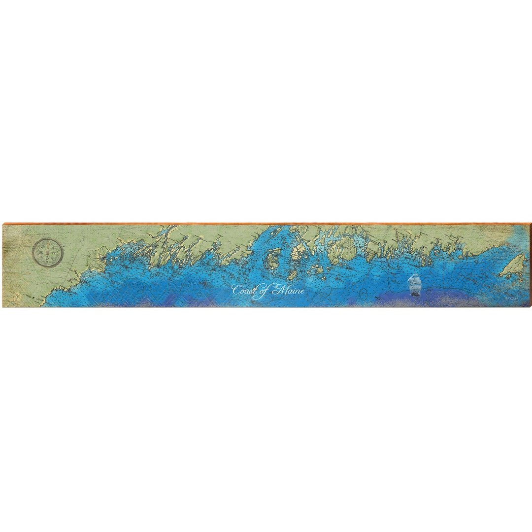Letrero de madera del mapa de la costa de Maine / Impresión de arte de ...