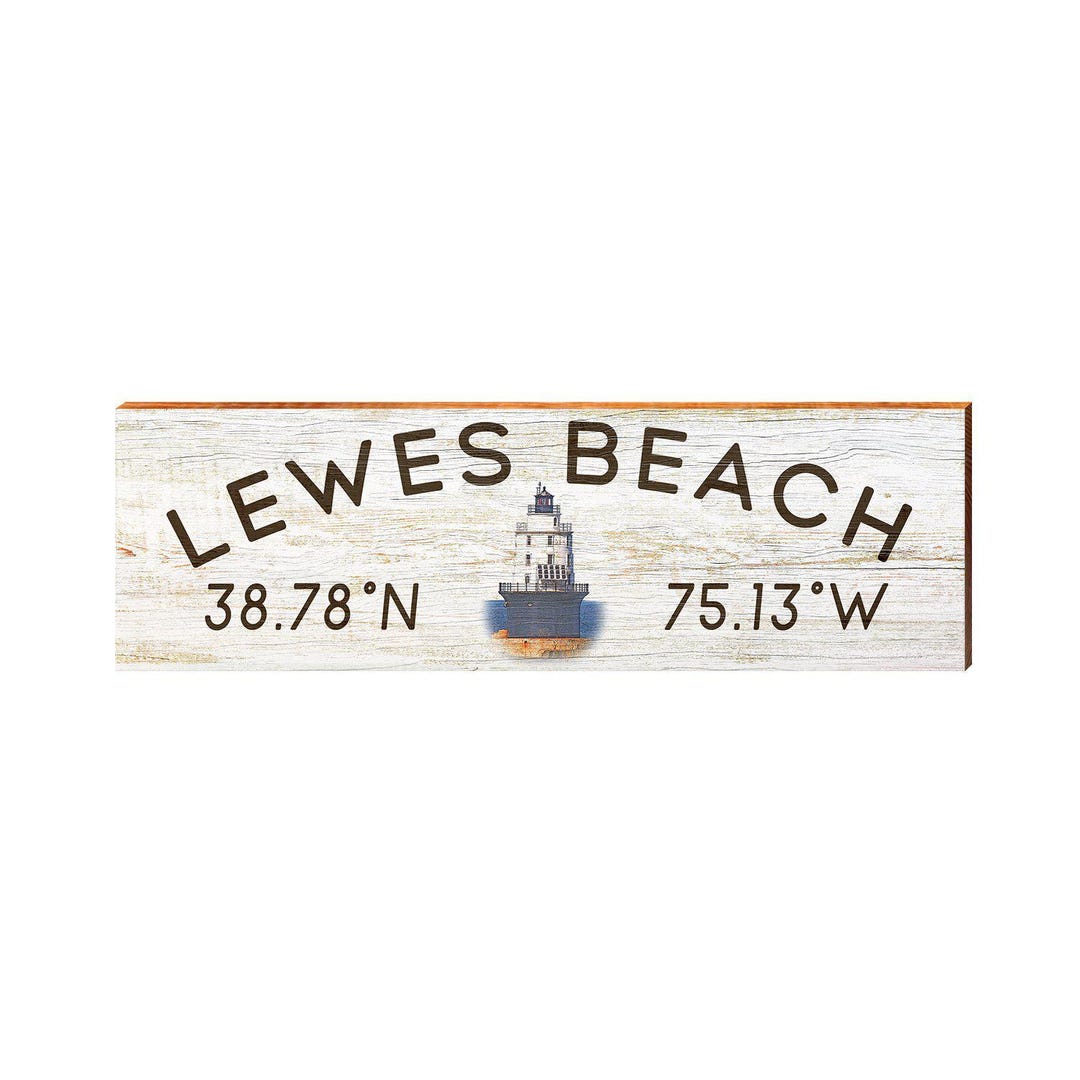 Lewes Beach Lightouse White Latitude Longitude | Wall Art Print on Real ...