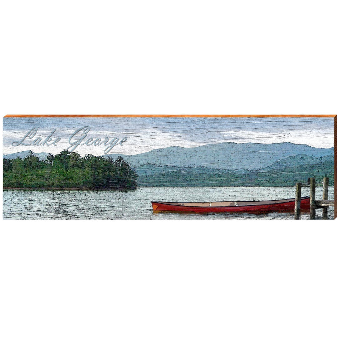 Lake George Lake Red Canoe | Wall Art Print on Real Wood - Etsy
