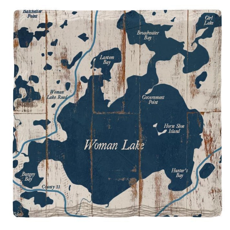 Woman Lake Minnesota Shabby Blue Map Drink Coaster Set | Etsy