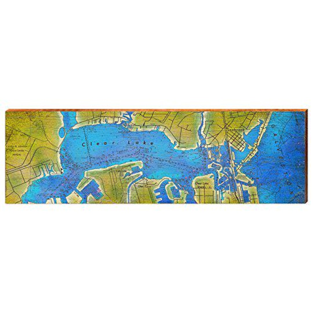 Clear Lake, Texas Map Wooden Sign Wall Art Print on Real Wood Title: 9. ...