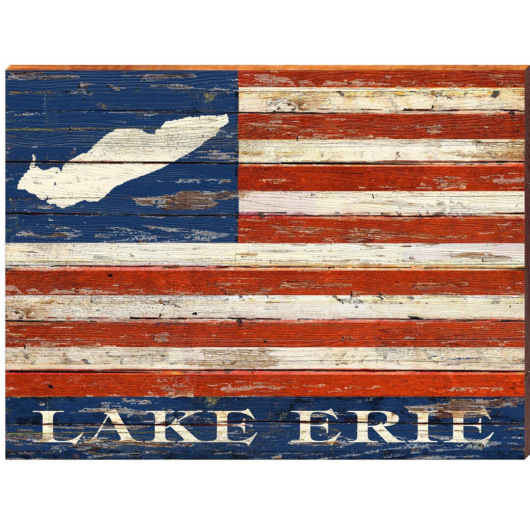 Lake Erie American Flag | Wall Art Print on Real Wood - Etsy